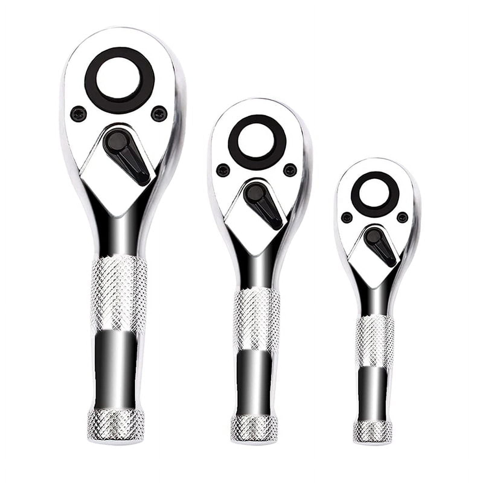 1/4, 3/8, 1/2 Inch Drive Stubby Ratchet Set 3Pc Mini Ratchet 72-Tooth ...