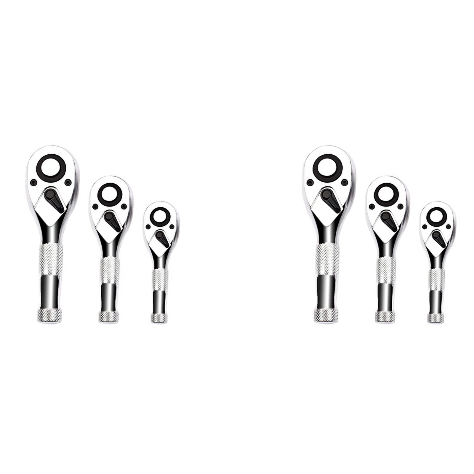 1/4, 3/8, 1/2 Inch Drive Stubby Ratchet Set 6 Pc Mini Ratchet Quick ...