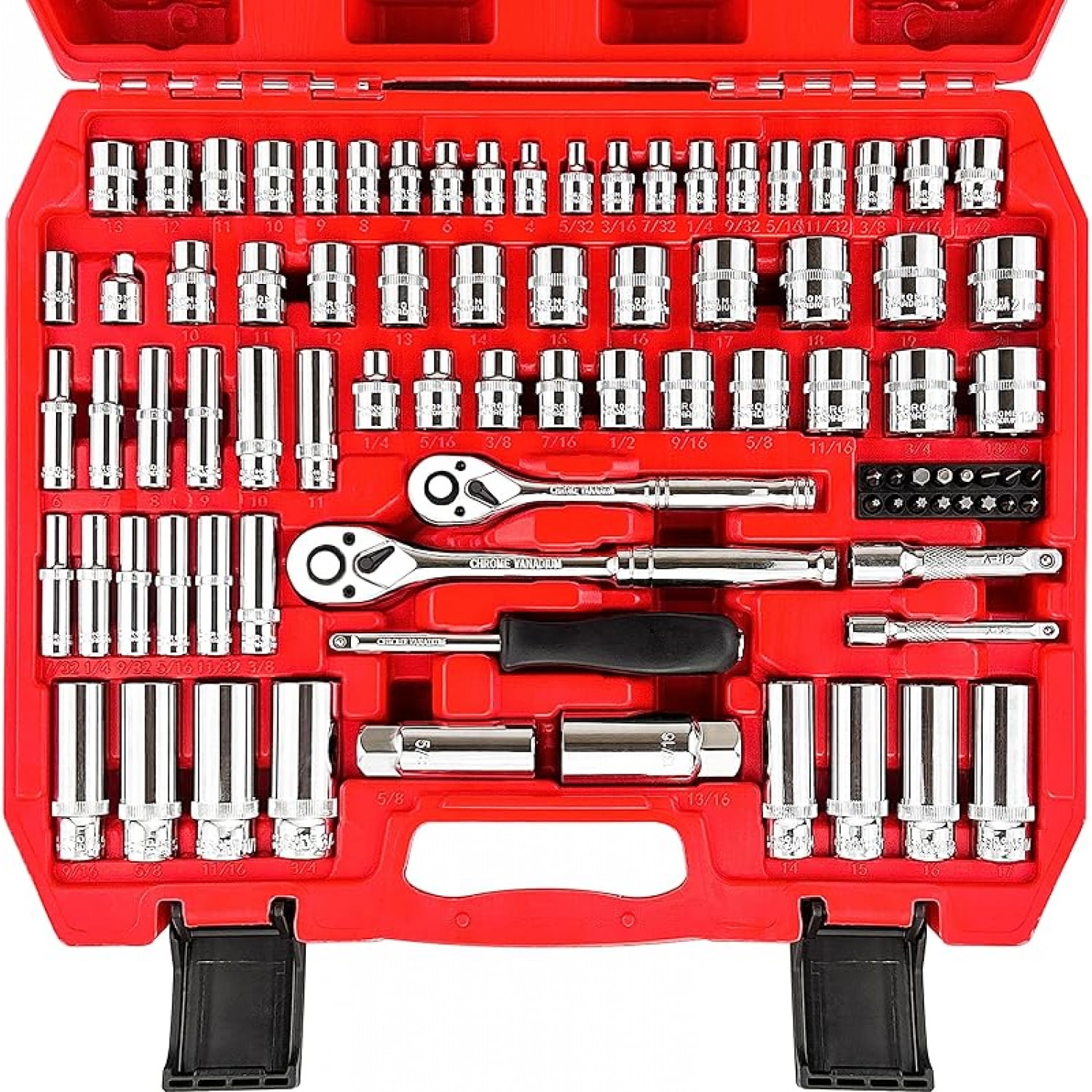 1/4" and 3/8" Drive Socket Set, 86-Piece Socket Wrench Set with Quick-Release Ratchet, Extention ...