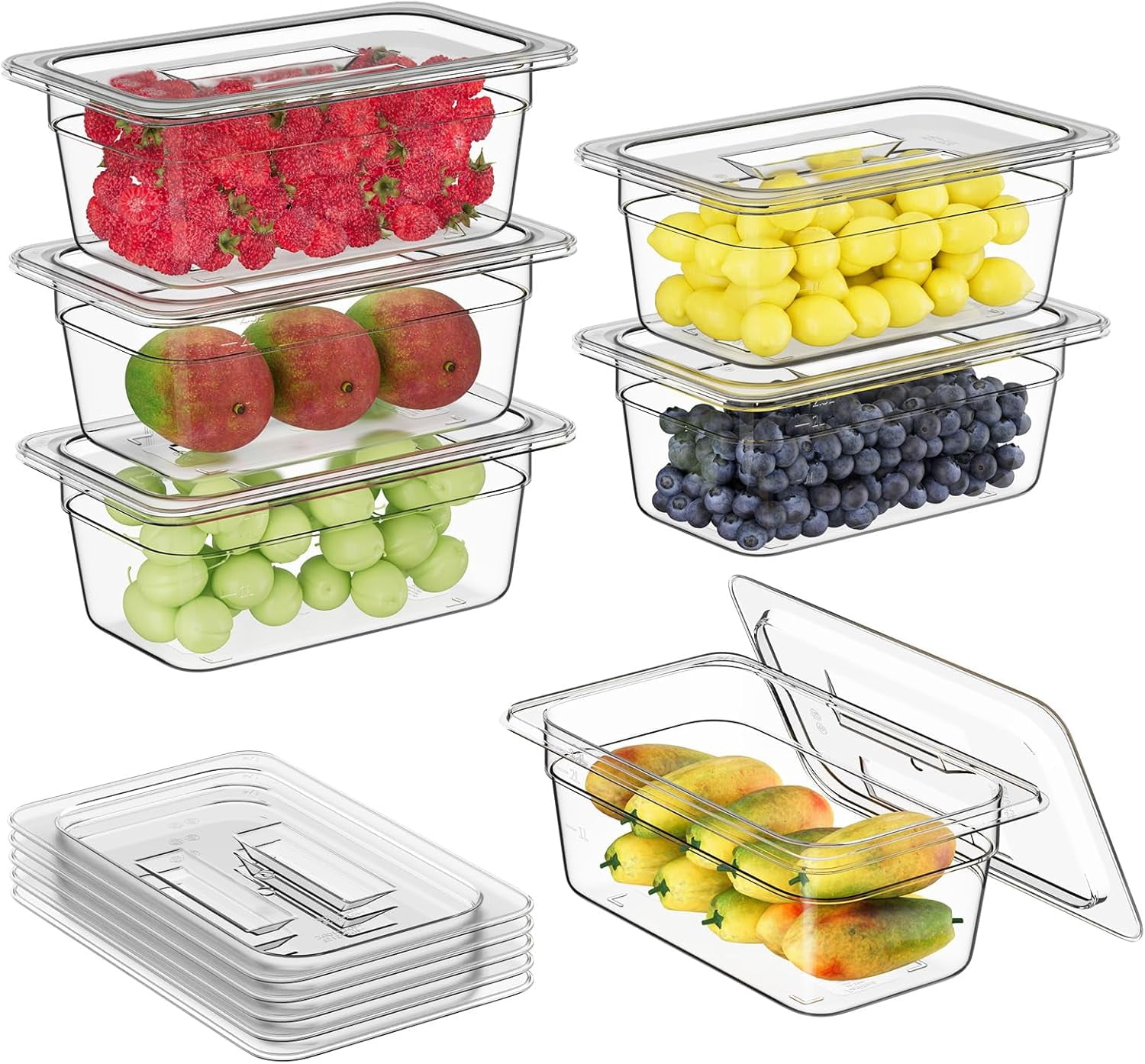 1/4 4'' 6 Pack Plastic Food Pans With Lids, Clear Food Pan, Commercial ...
