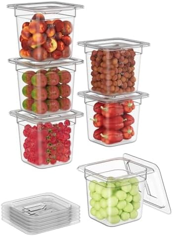 1/4 4'' 6 Pack Plastic Food Pans With Lids, Clear Food Pan, Commercial ...