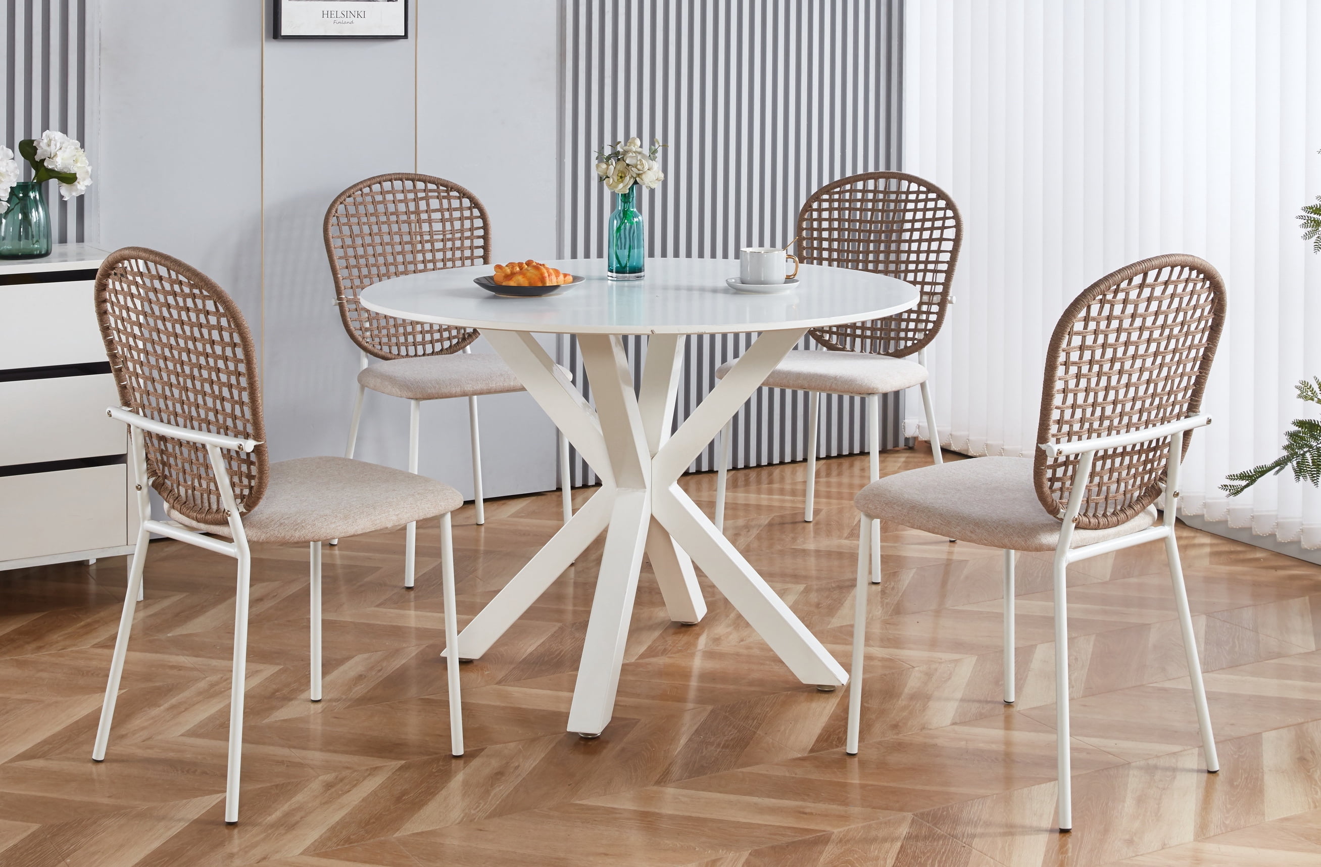 1+4,5pieces dining set, Table metal leg Mid-century Dining Table for 4 ...