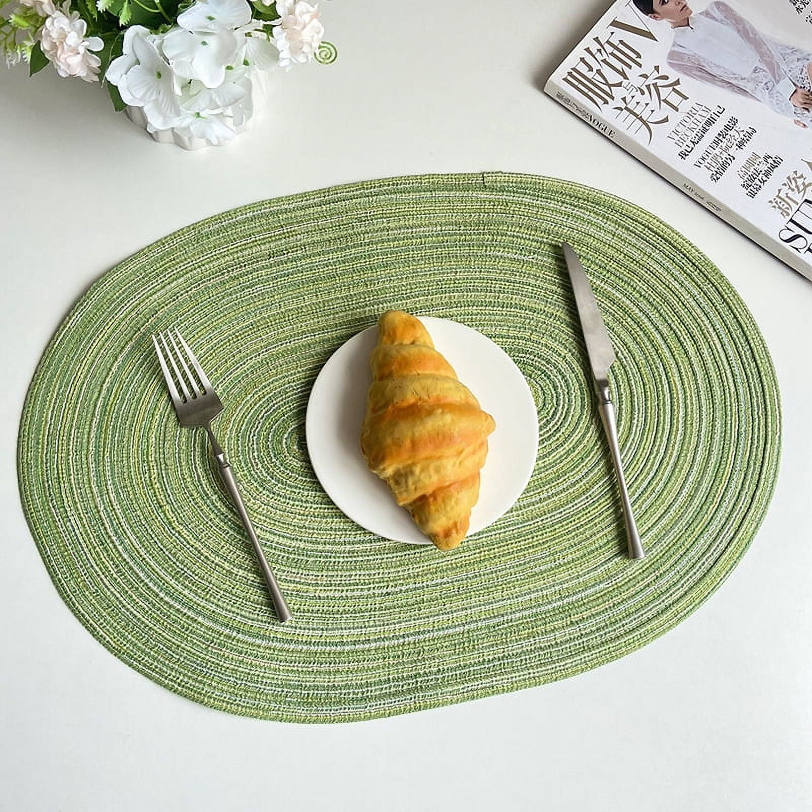 1/4/6/10PCS Oval Table Mats Braided Placemats for Dining Tables Natural ...