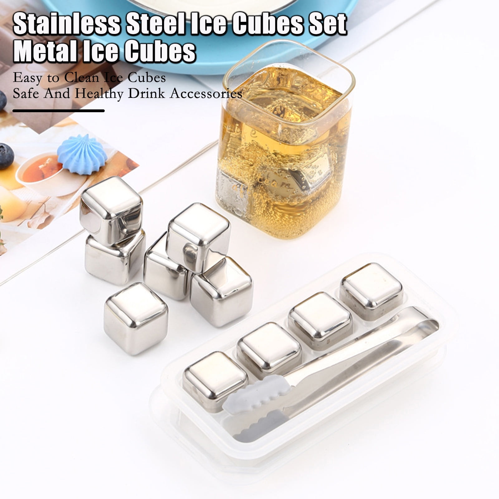 1/4/8/12 Pcs Stainless Steel Ice Cubes Set Reusable Chilling Stones for ...
