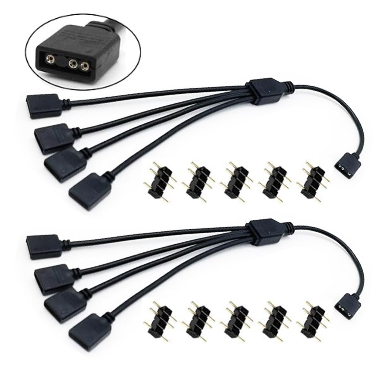 1 to 4 ARGB Splitter Cables, 5V 3-Pin RGB Female to Female Splitters, with A Single Expansion ...