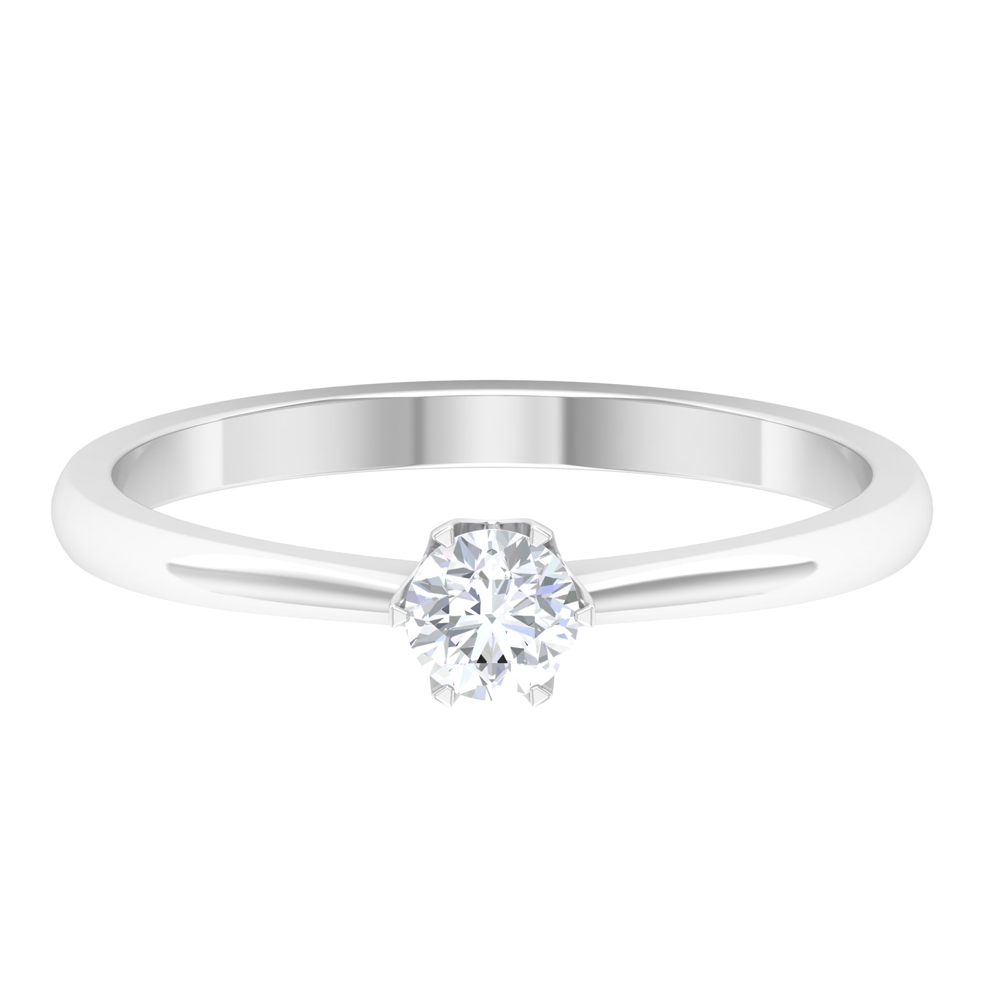 1/4 CT Round Cut Diamond Simple Solitaire Ring, 18K White Gold, US 13. ...