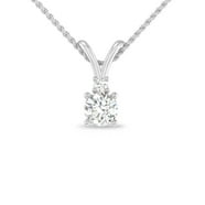 FireStar Halo Diamond Necklace for Women 10K White Gold 1/2 Ct Blue Lab ...