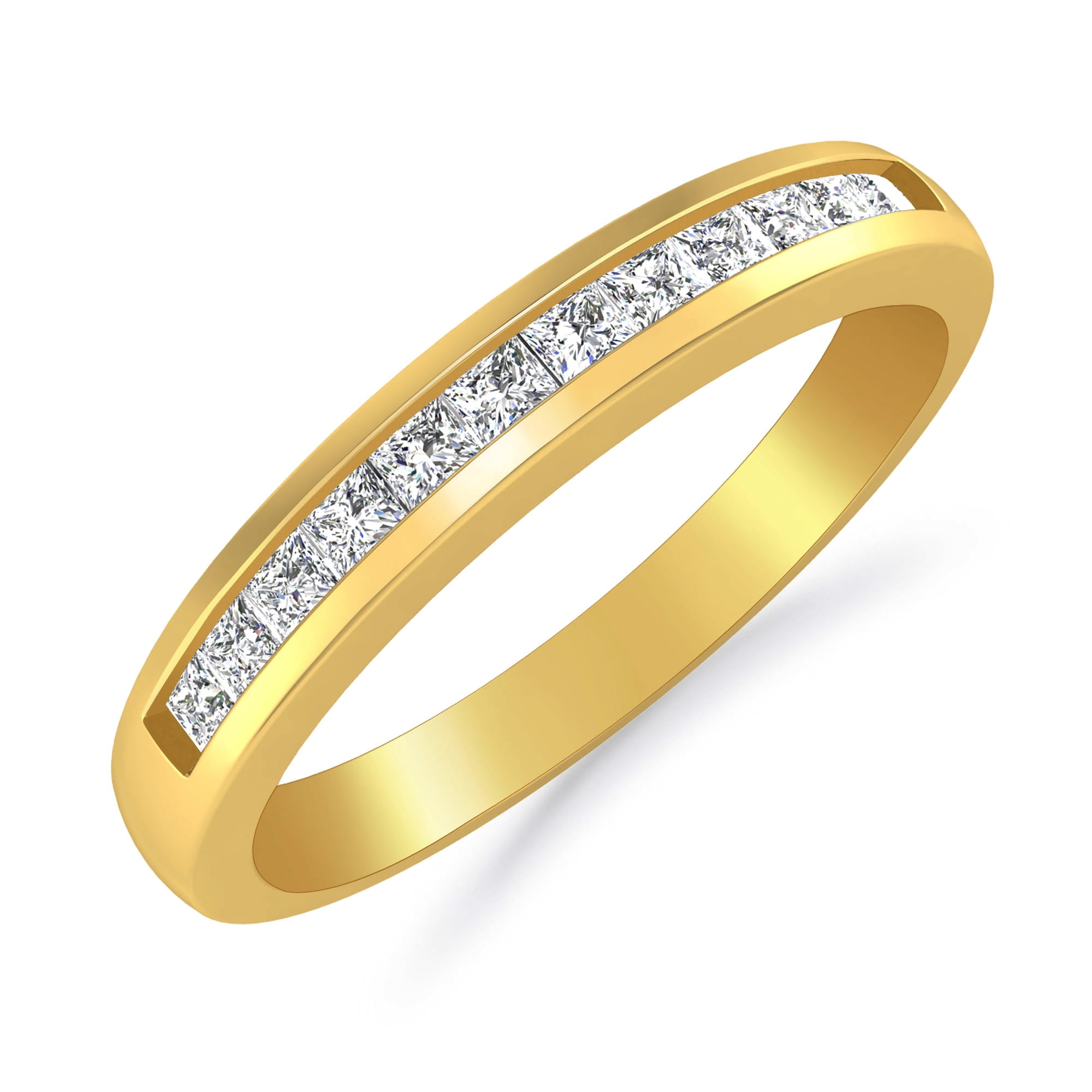 1/4 Carat 18K Yellow Gold Princess Cut Diamond Bridal Wedding Band for ...