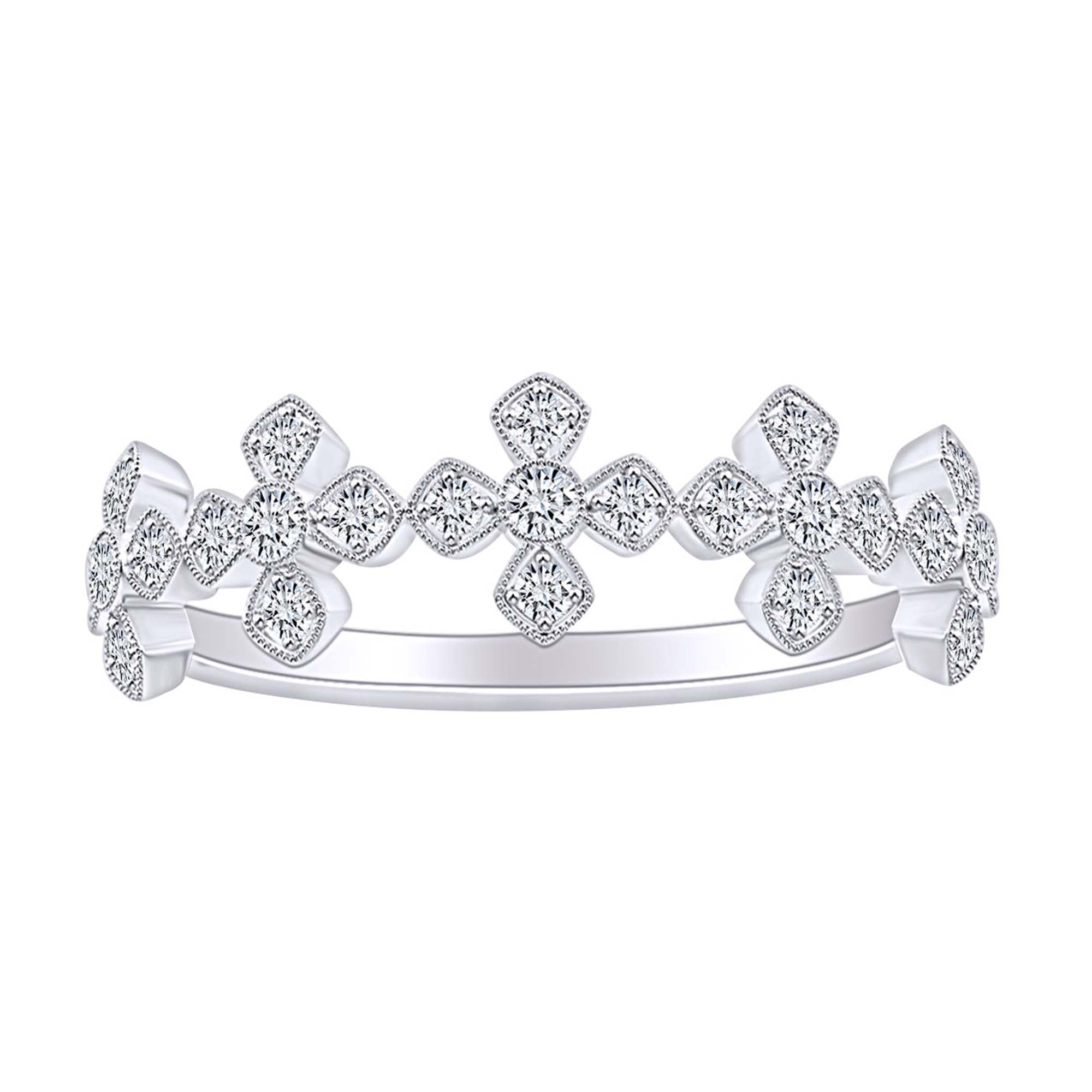 AFFY 1/4 Carat CT Round White Natural Diamond Vintage Flower Wedding ...