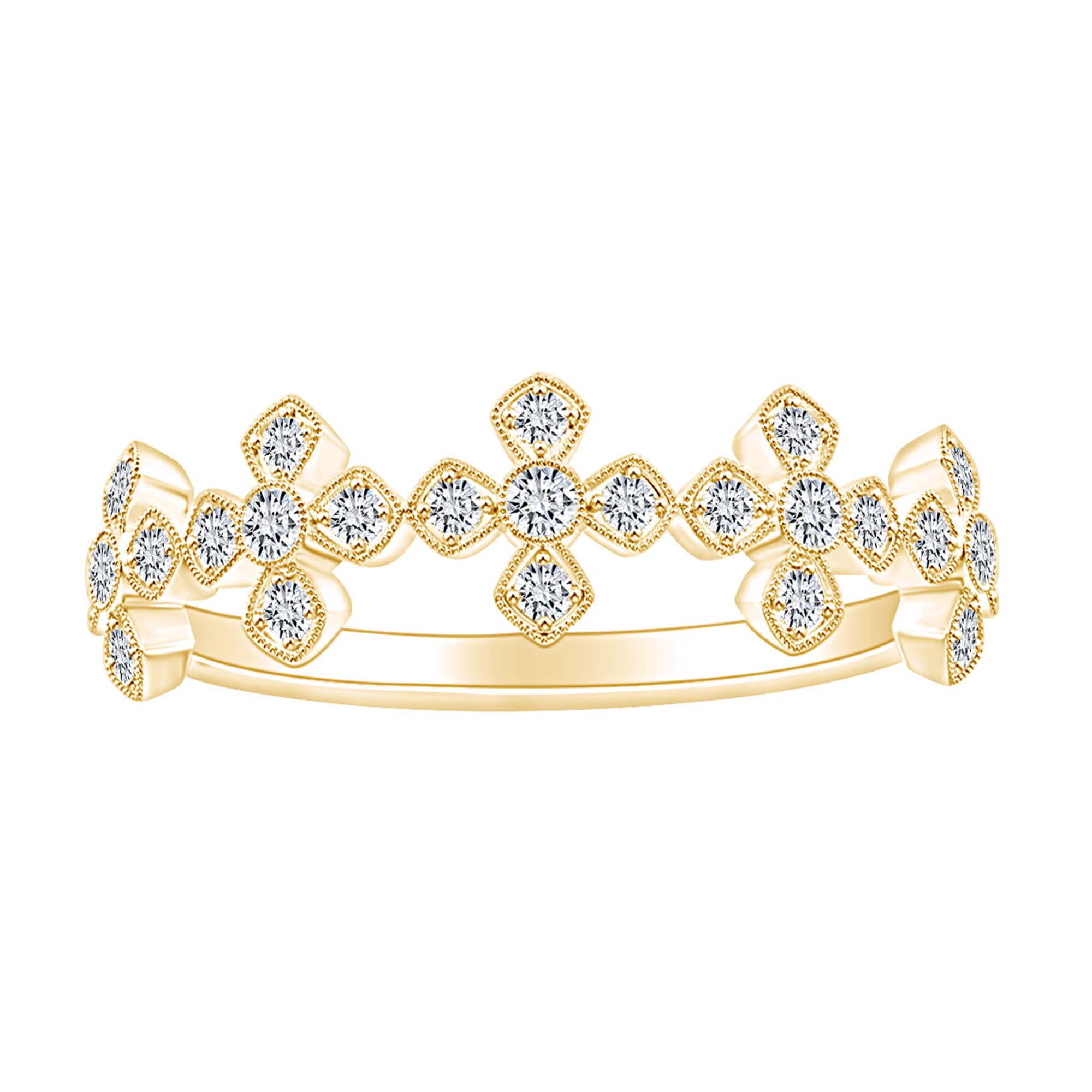 AFFY 1/4 Carat CT Round White Natural Diamond Vintage Flower Wedding ...