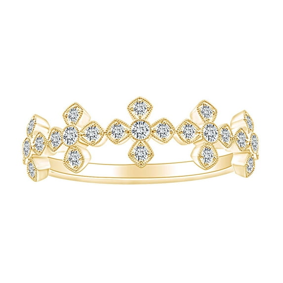 AFFY 1/4 Carat CT Round White Natural Diamond Vintage Flower Wedding ...