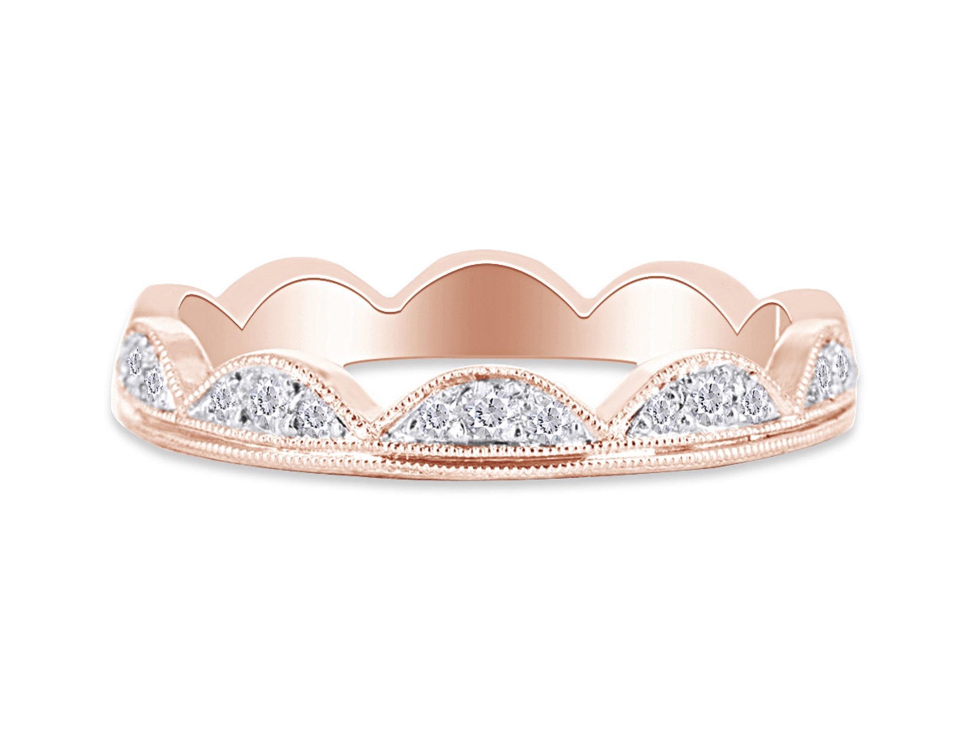 1/4 Carat CT.t.w Round Cut Natural Diamond Crown Scallop Eternity Band ...