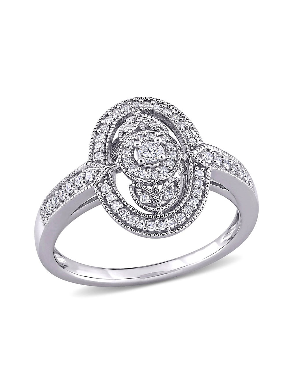 1/4 Carat (Ctw) Diamond Oval Halo Ring in Sterling Silver - Walmart.com