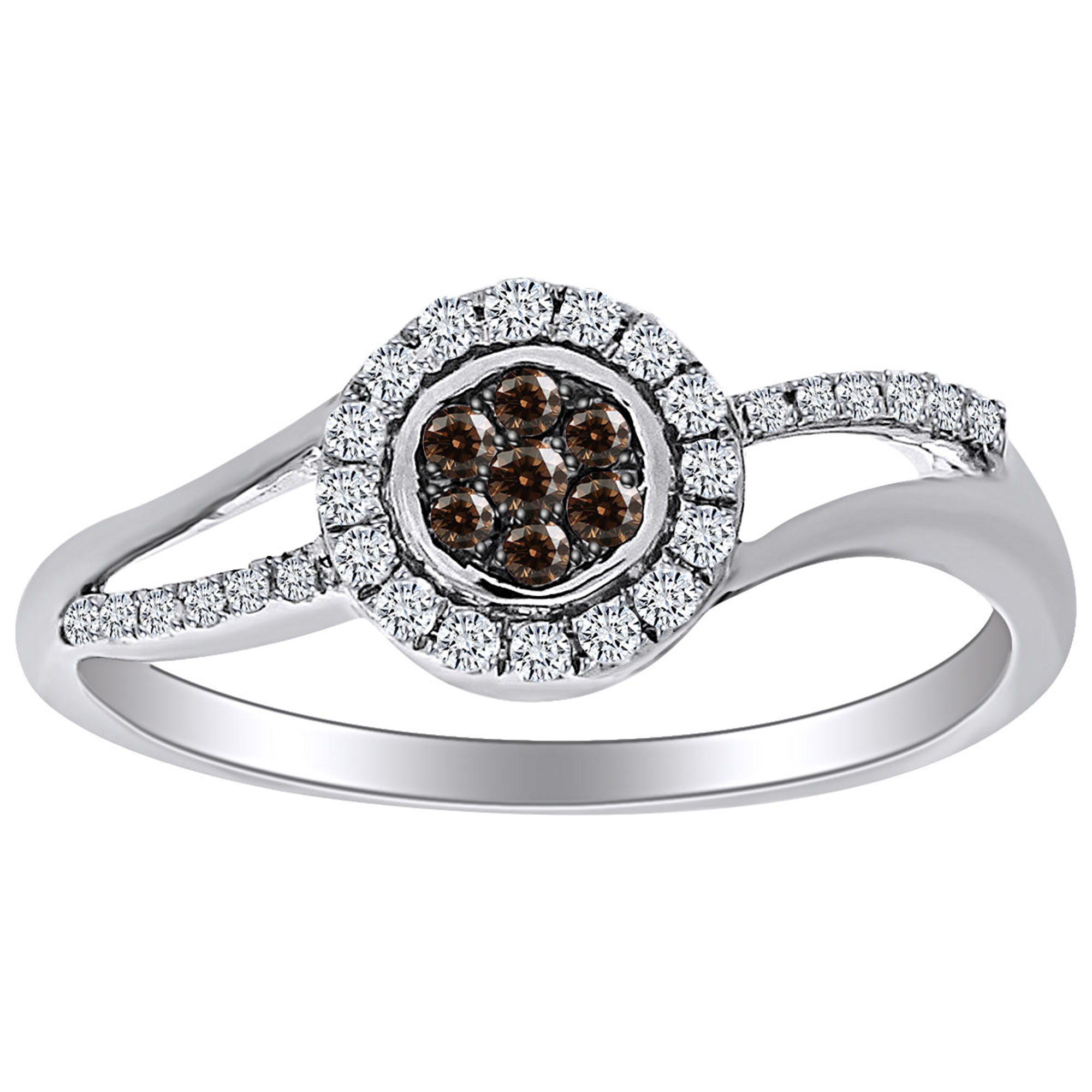 AFFY 1/4 Carat Round Cut Brown & White Natural Diamond Halo Ring 10K ...