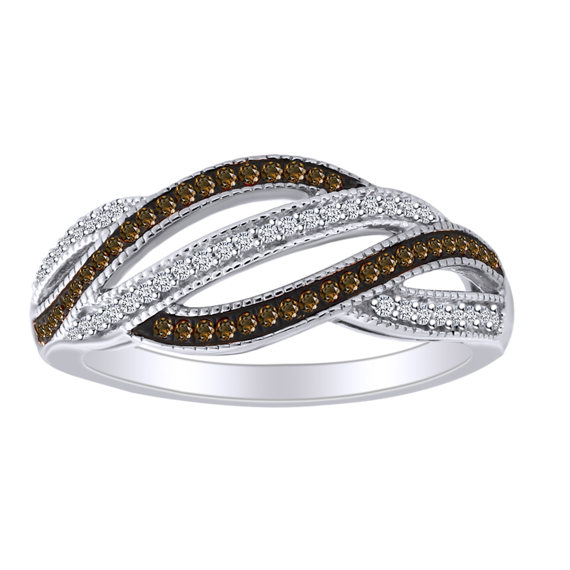 AFFY 1/4 Carat Round Cut Brown & White Natural Diamond Swirl Statement ...