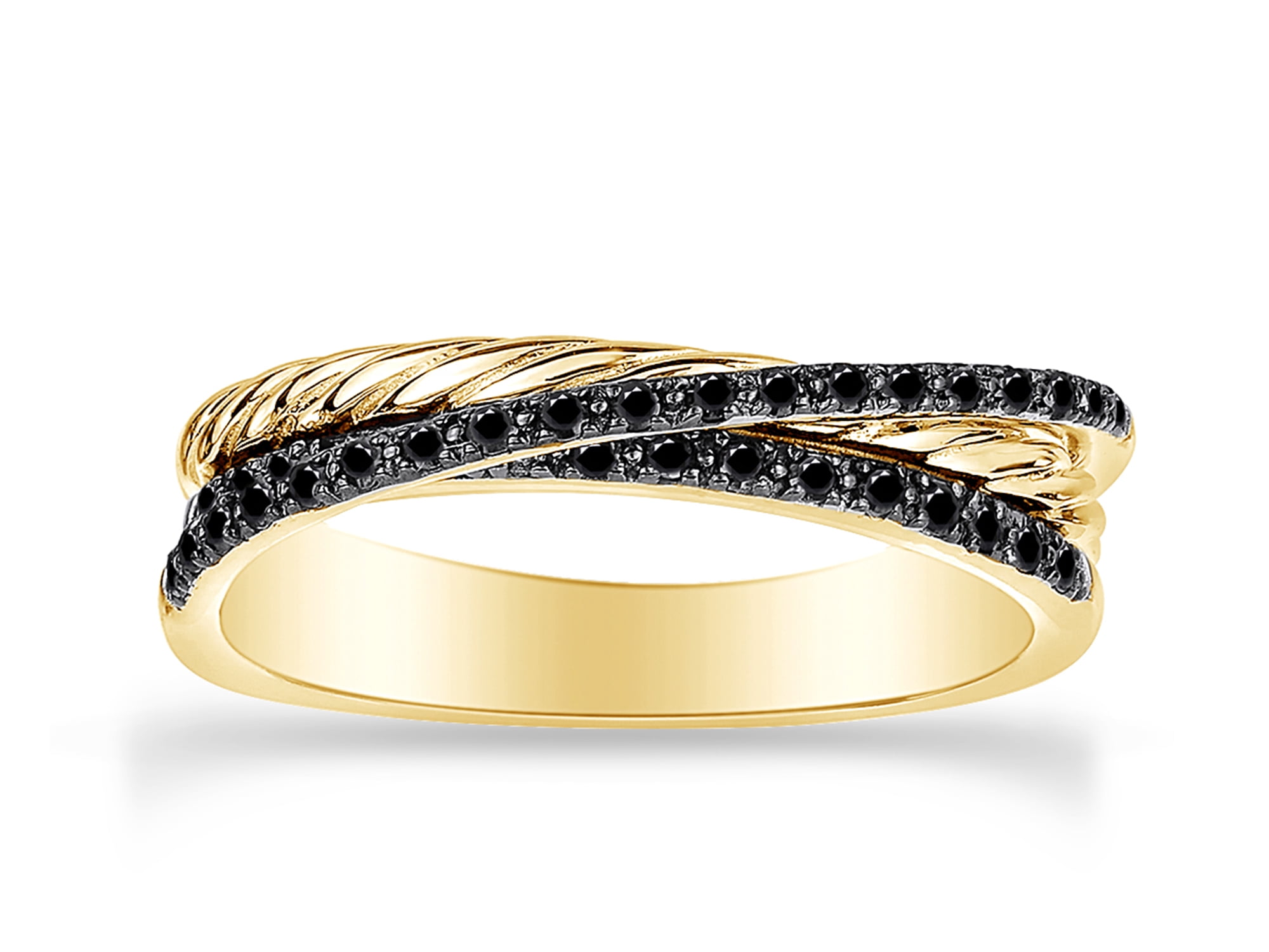 1/4 Carat Round Cut Natural Enhanced Black Diamond Crisscross Ring In ...