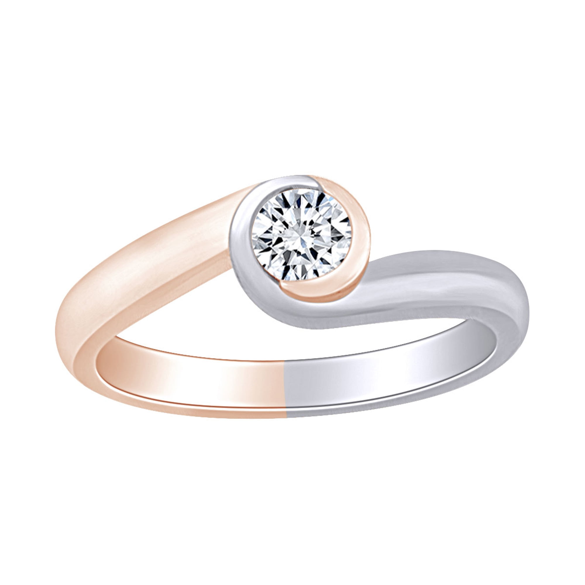 AFFY 1/4 Carat Round Shape White Natural Diamond Two Tone Bypass ...