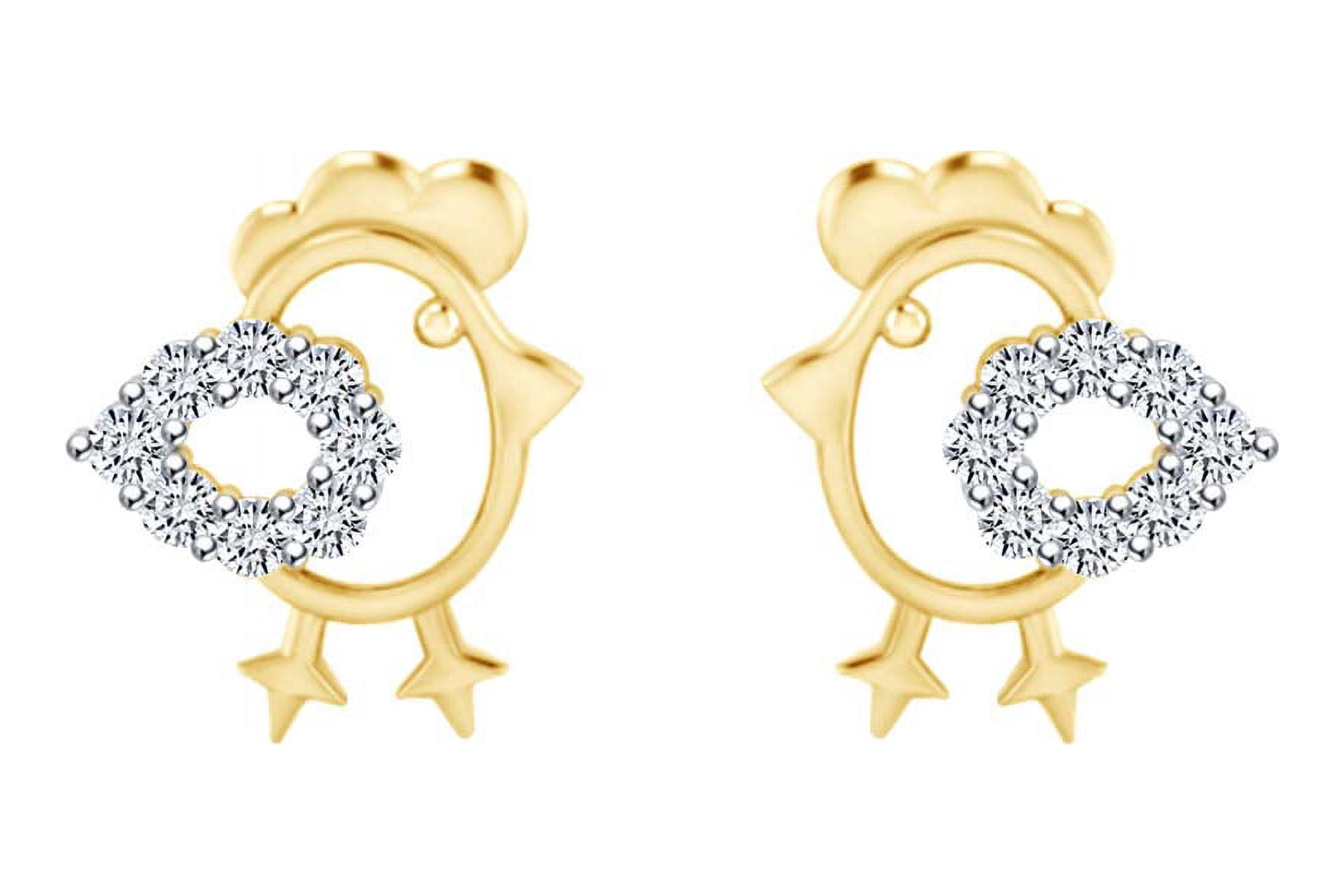 AFFY 1/4 Carat Round White Natural Diamond Chick Stud Earring in 14k ...