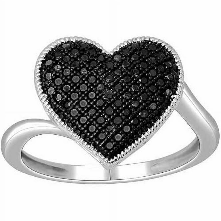 1 4 Carat T.W. Black Diamond Sterling Silver Heart Shape Fashion Ring