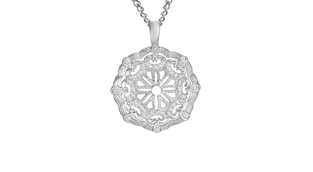 AFFY 1/4 Carat T.W Natural Diamond Scallop Pendant in 10K Solid White ...