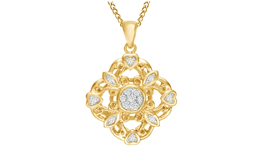 AFFY 1/4 Carat T.W White Natural Diamond Square Composite Vine Pendant ...