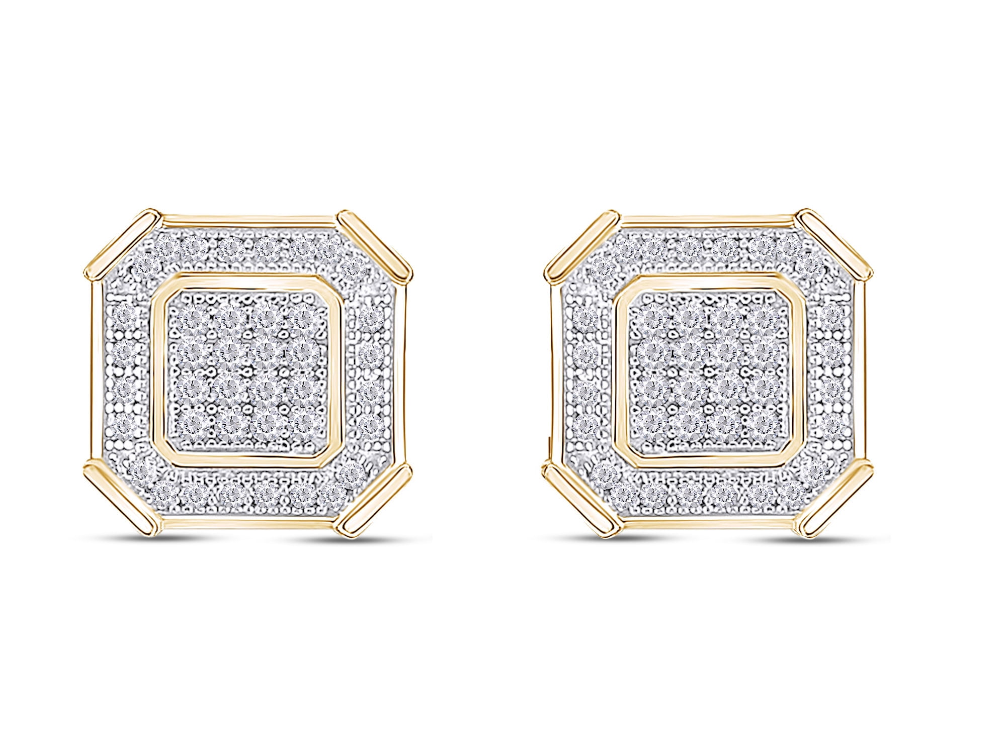 AFFY 1/4 Carat White Natural Diamond Round Cut Square Cluster Earrings ...