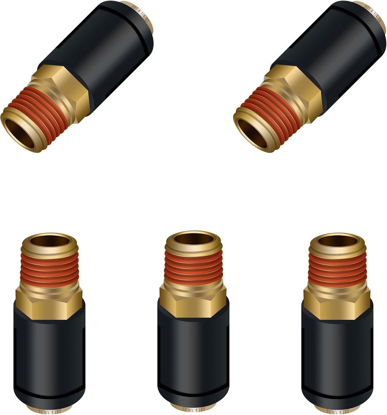 1/4" DOT Air Fittings Straight Union 5 count, 1/4" Tube OD x 1/4" NPT ...