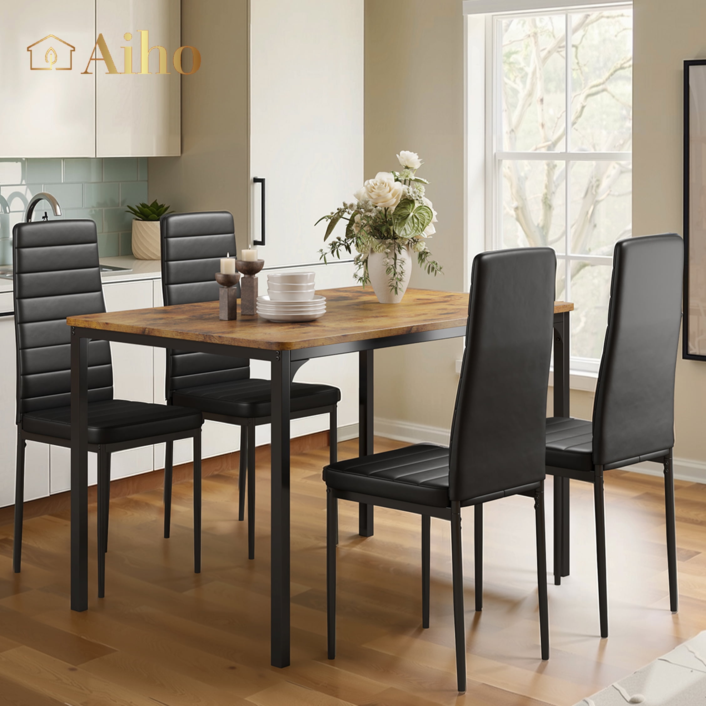 Aiho 5 Piece Modern Dining Table Set, Faux Marble Top, 4 Upholstered ...
