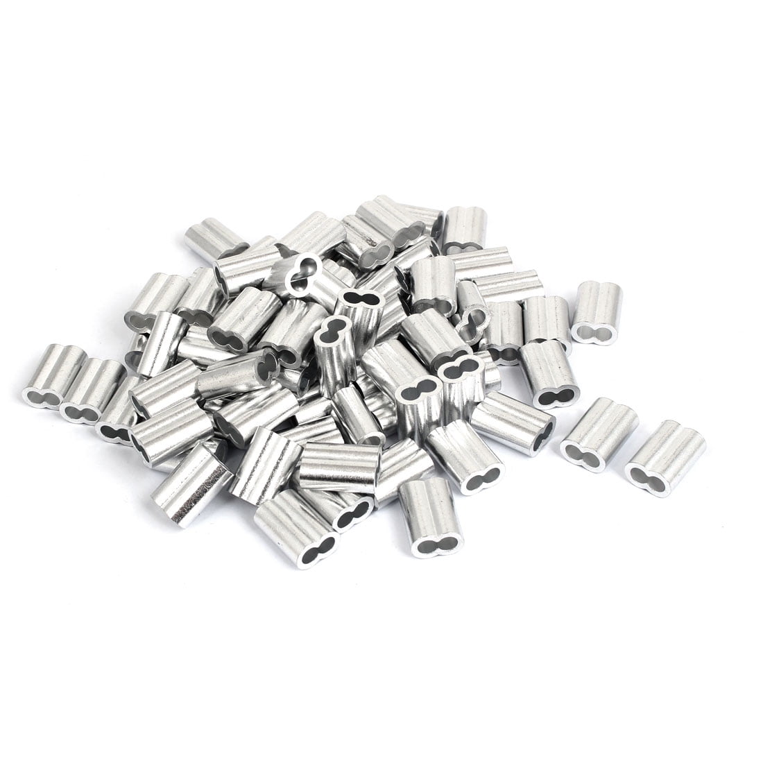 1/4" Double Hole Aluminum Swage Sleeve Wire Rope Clamp Clip 80Pcs ...