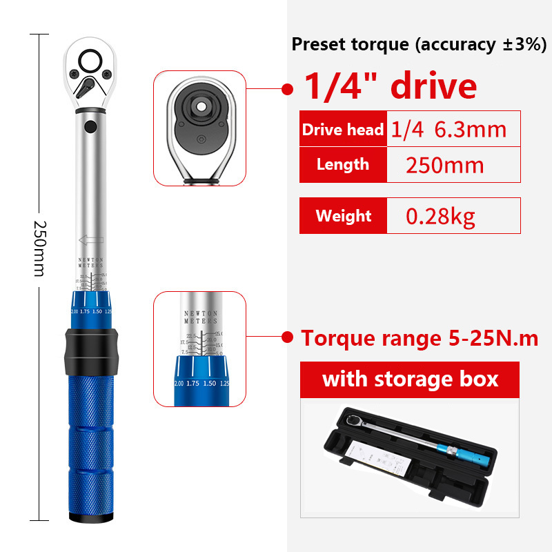1/4'' Drive 2-24N.m Precise Double Scale Torque Wrench Set MTB Bike ...