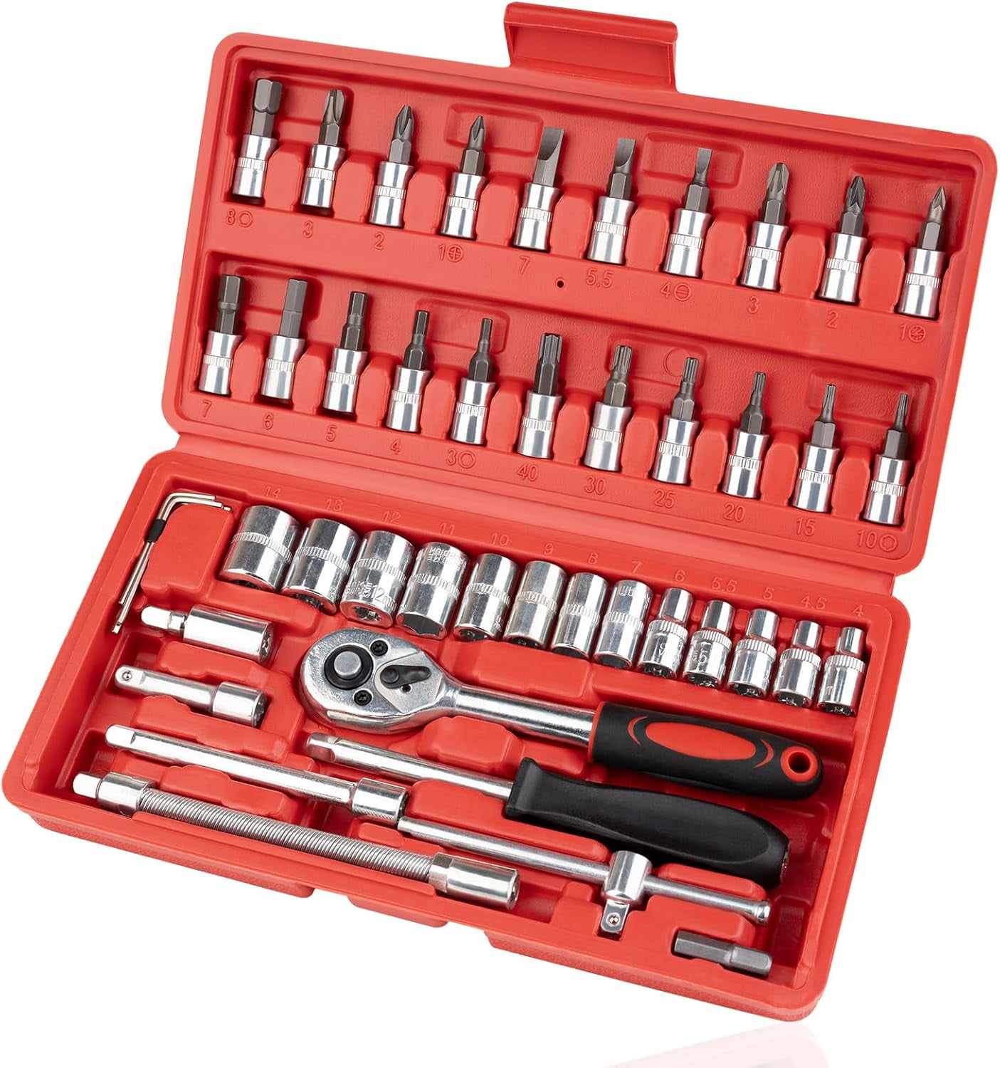 1/4" Drive 46-Piece Metric Socket Set - Ratchet Wrench & Extension Bar ...