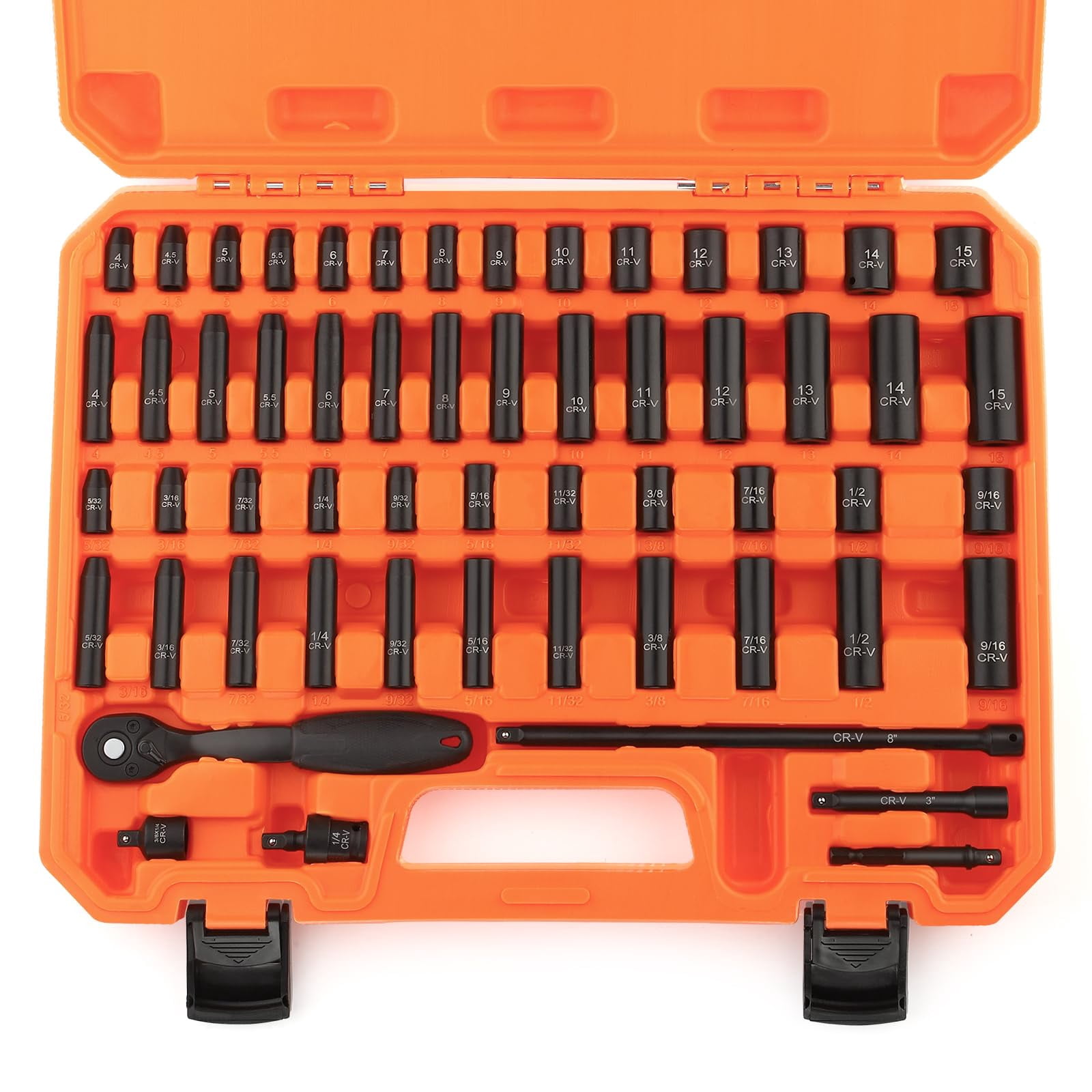 1/4" Drive Impact 56-piece Socket Set Standard Sae (5/32 To 9/16 Inch ...