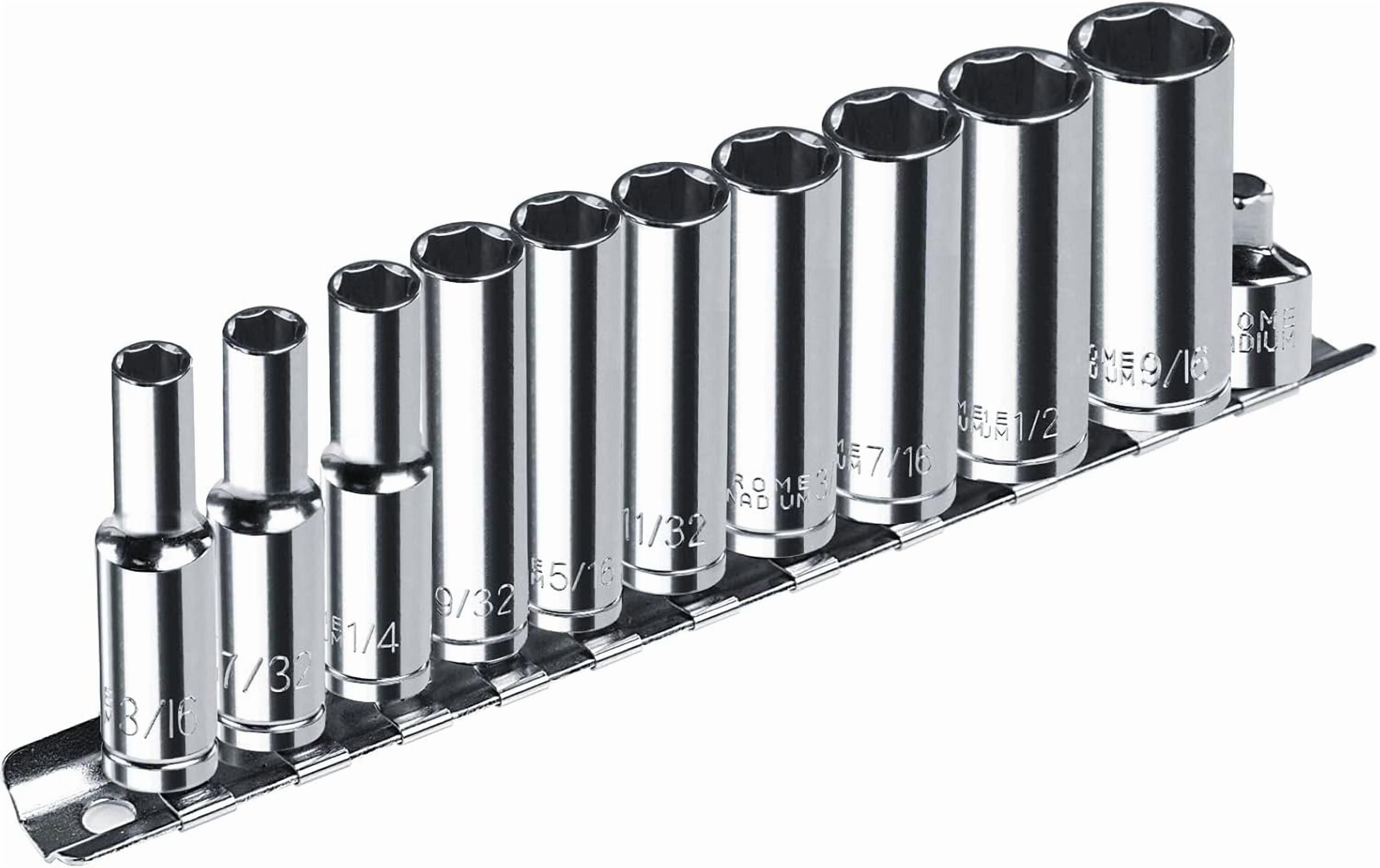1/4” Drive SAE Socket Set, 11PCS Deep Hex Socket Set (3/16”-9/16 ...