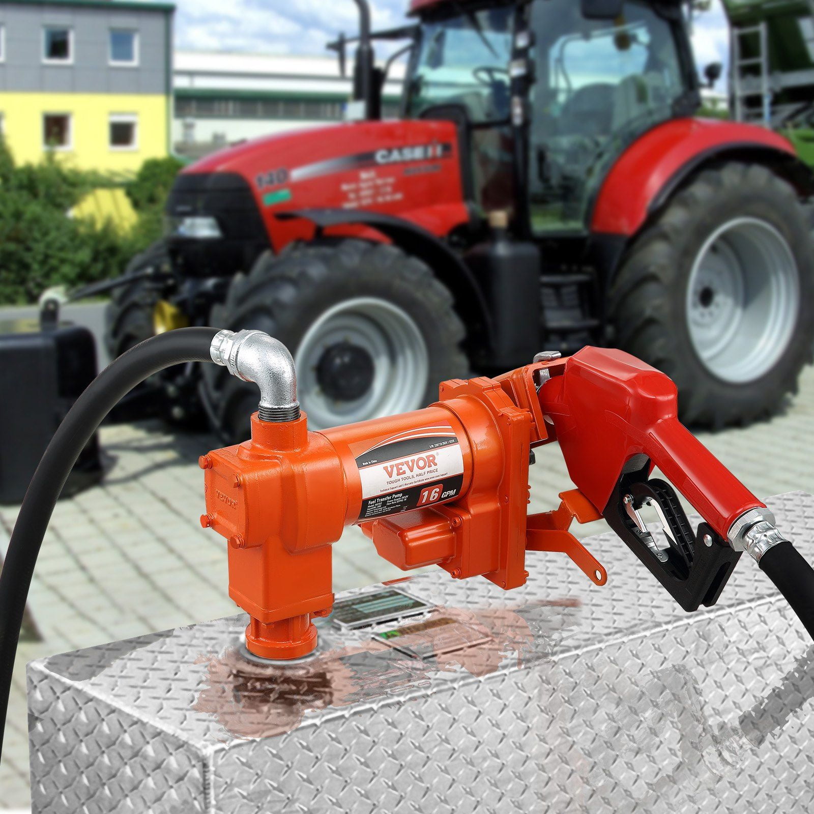 1/4 HP 12V DC Fuel Transfer Pump 16 GPM with Discharge Hose & Suction ...