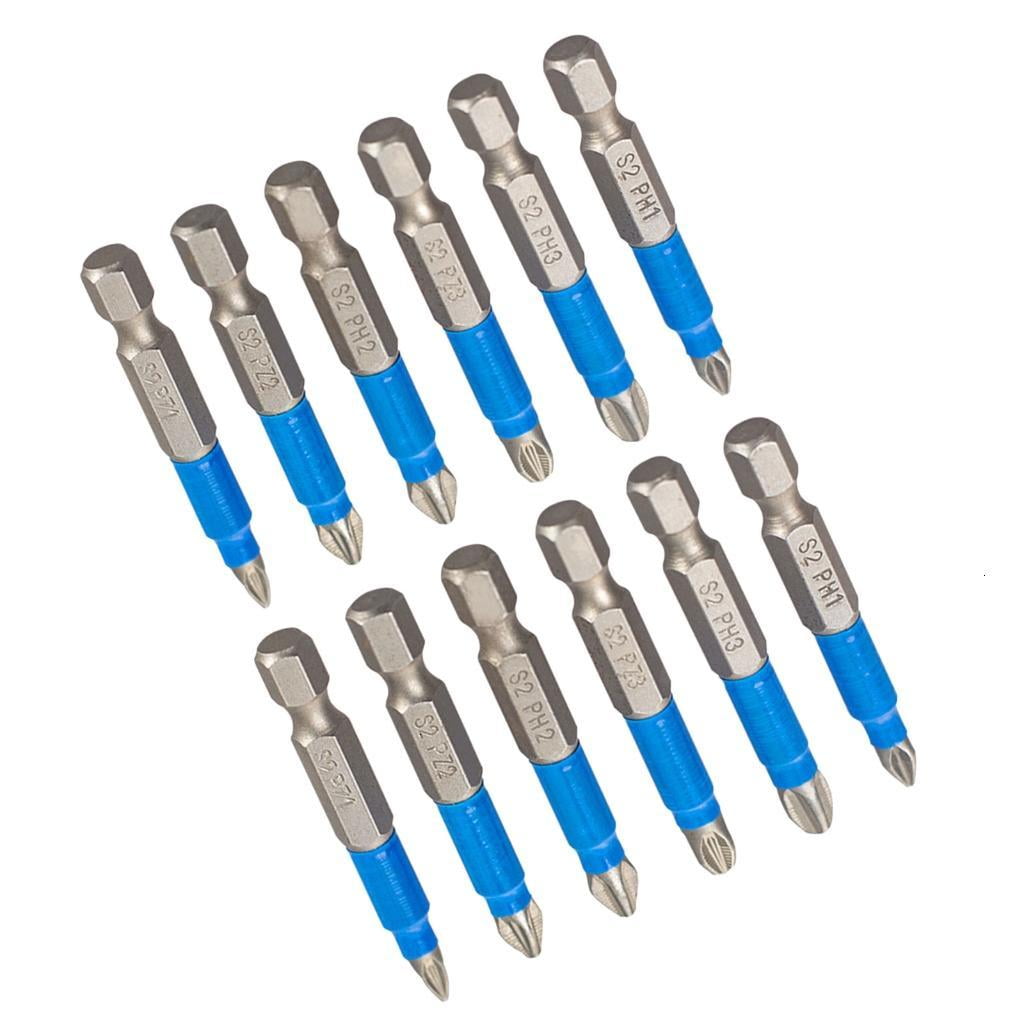 1/4" Hex Shank Long Magnetic Screwdriver Bit Set, Nonslip, Crossed Head ...