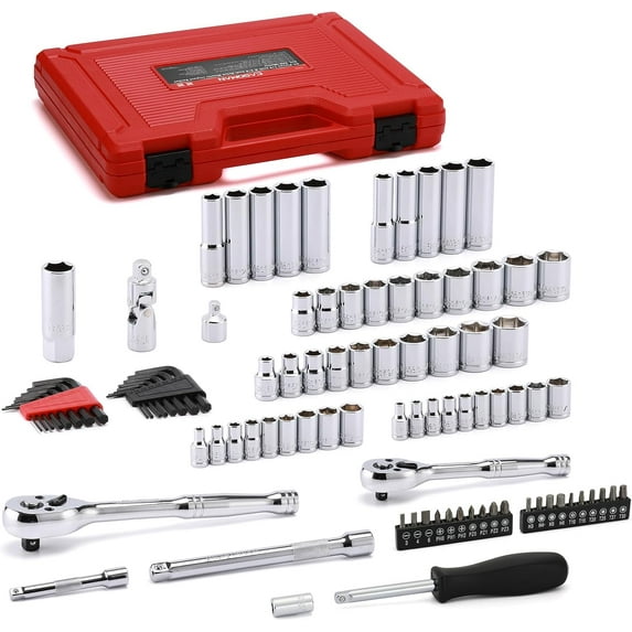 1/4-Inch & 3/8-Inch Drive, SAE and Metric Socket Set, Standard and Deep ...