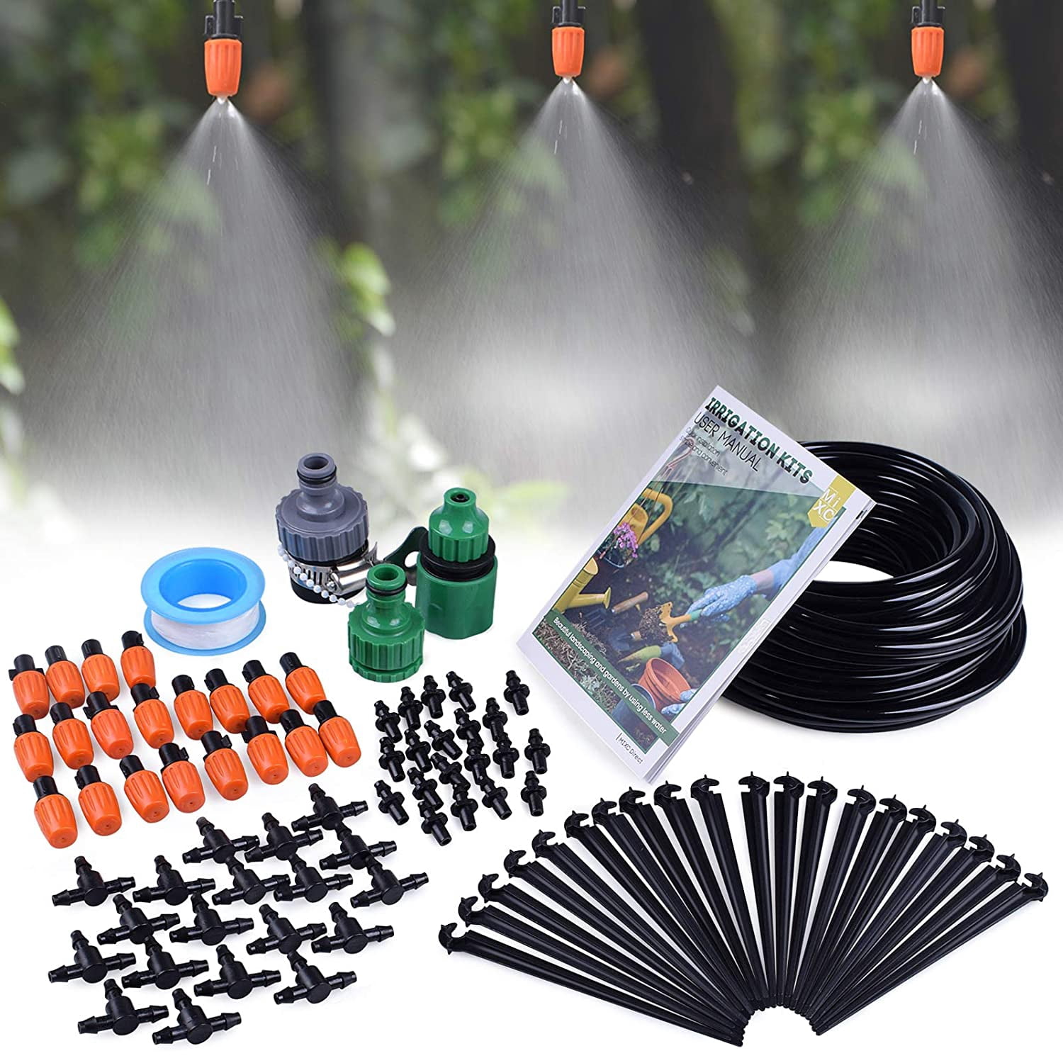 1/4 Inch 50FT DIY Auto Drip Irrigation Kit Greenhouse Garden Watering ...