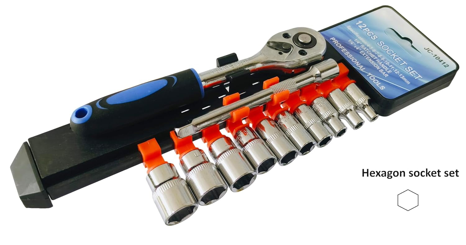 1-4 Inch Hexagon Socket 12pc Set | Chrome Vanadium Steel, Ratchet Spanner Tool | Combination ...