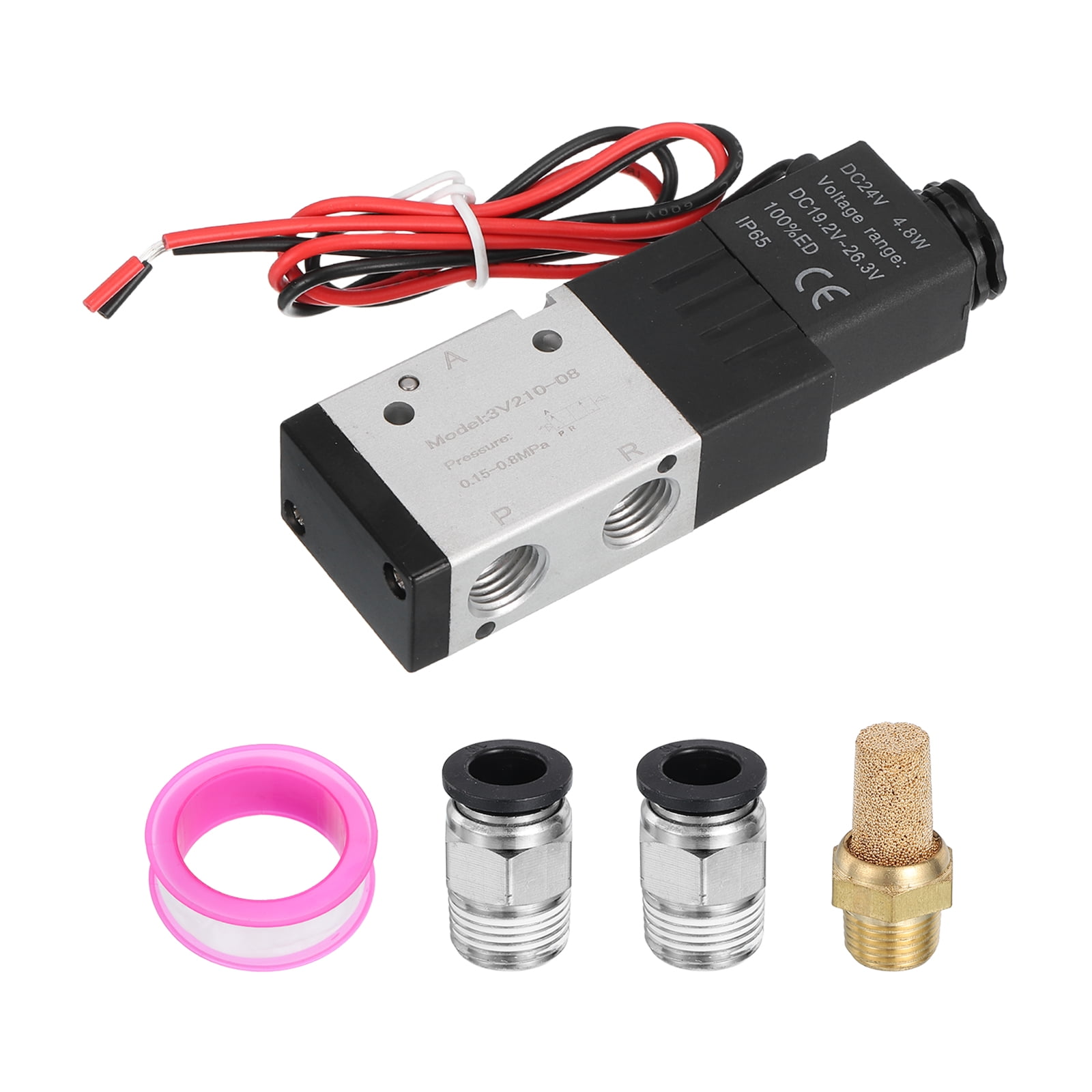 1/4 Inch Pneumatic Valve 24V, 3 Way 2 Position Electric Air Solenoid Valve Manual Control Outlet ...