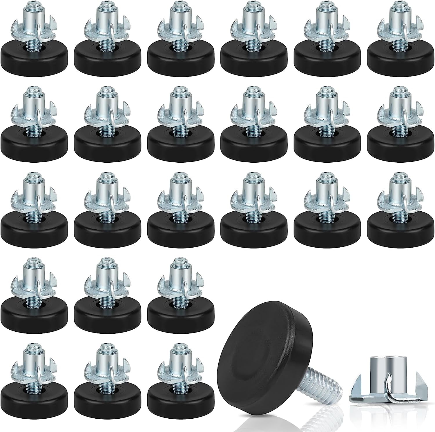 1/4 Inch Thread Adjustable Furniture Levelers with T Nuts, 25 Pcs Screw ...