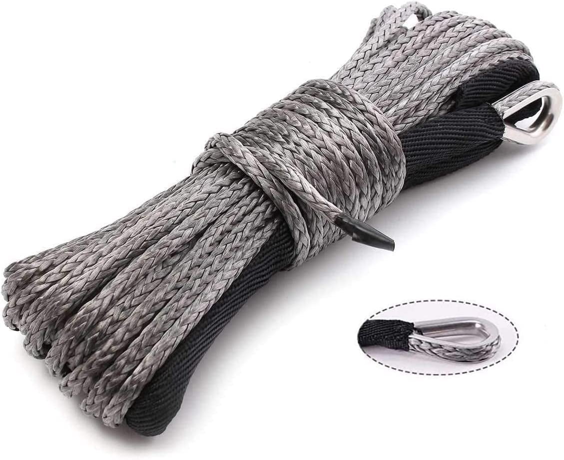 1/4 Inch x 50 Feet 9,500LBs Synthetic Winch Line Cable Rope with Black ...