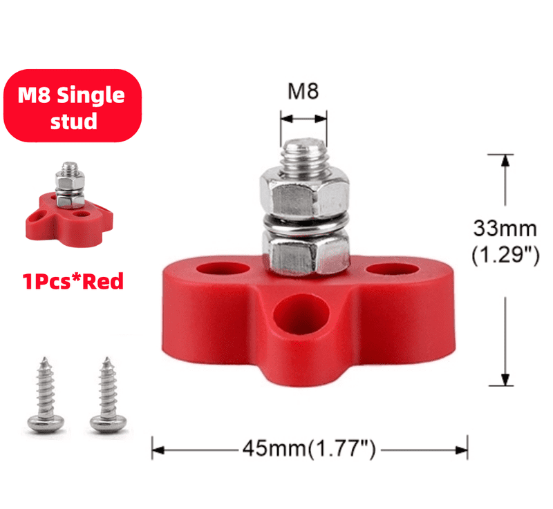 1/4'' M6 M8 M10 Terminal Block Stud M6 80A DC 48V Busbar Positive Negative Power Distribution ...