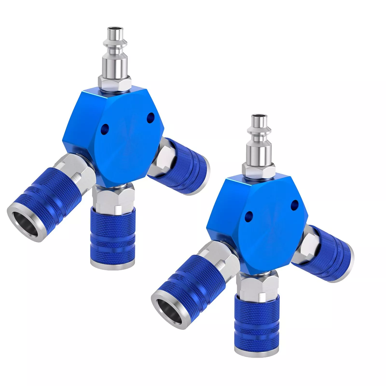 1/4" NPT 3-Way Air Manifold Hex Style w/ Steel Coupler & Plug 2-Pack ...