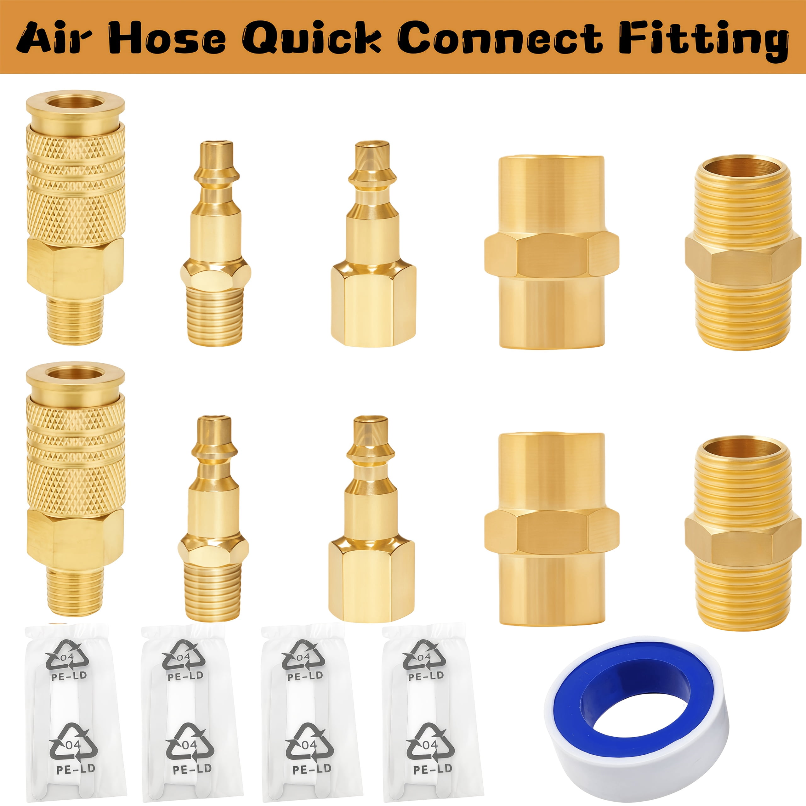 1/4" NPT Quick Connect Air Hose Fittings Kit, Steel Coupler & Plug for ...