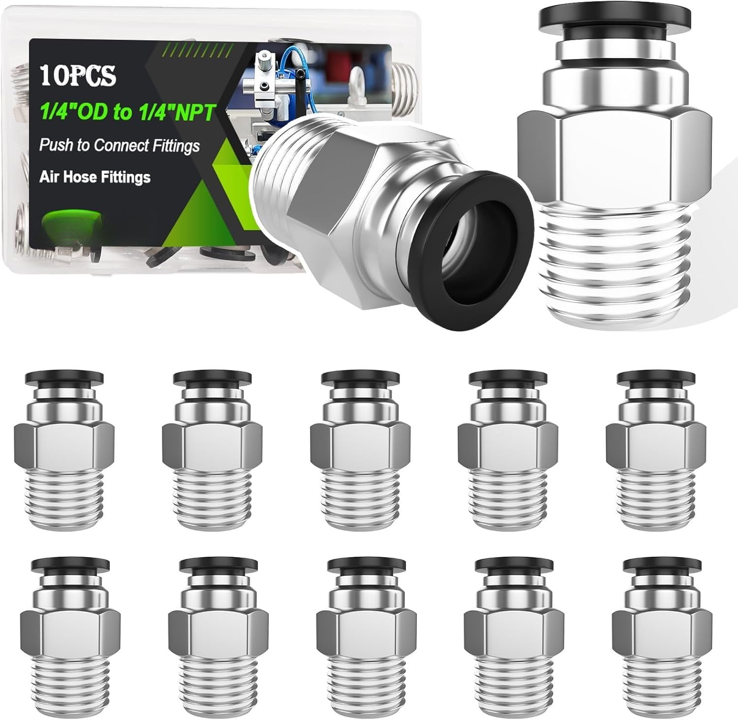 1/4" OD to 1/4" NPT Push to Connect Fittings Air Hose Fittings,1/4 ...