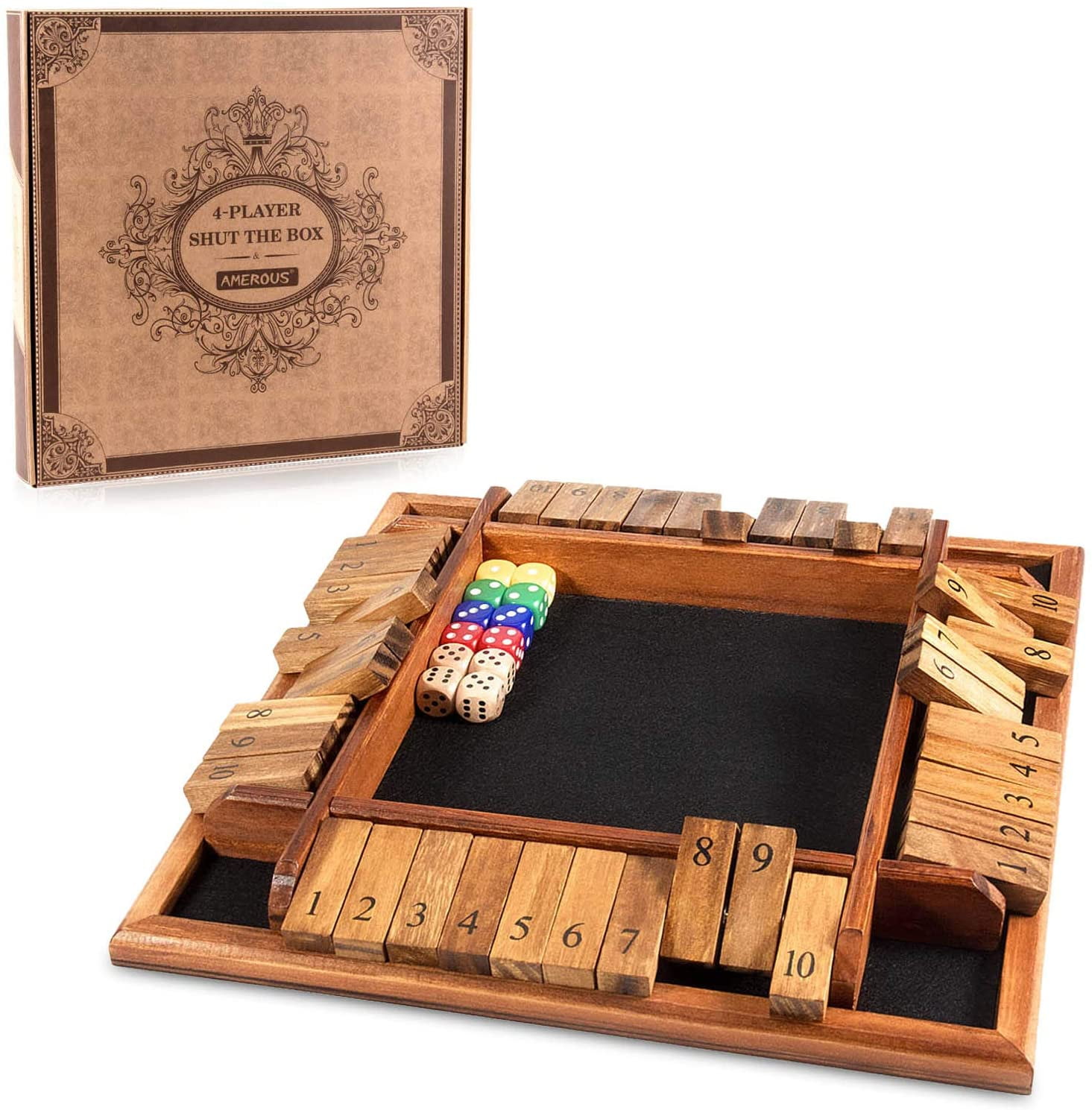 1-4 Players Shut The Box Dice Game, Wooden Board Table Math Game with ...