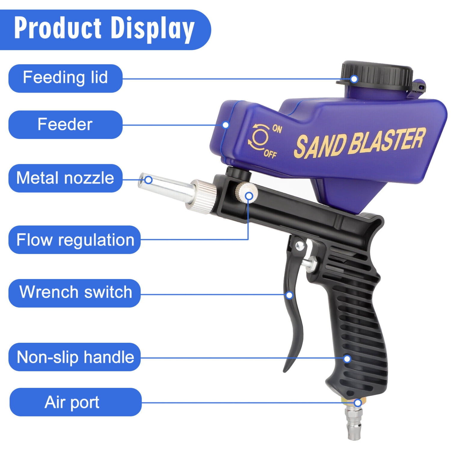 1/4” Portable Air Sandblasting Gun Hand Held Sand Blaster Paint Rust ...