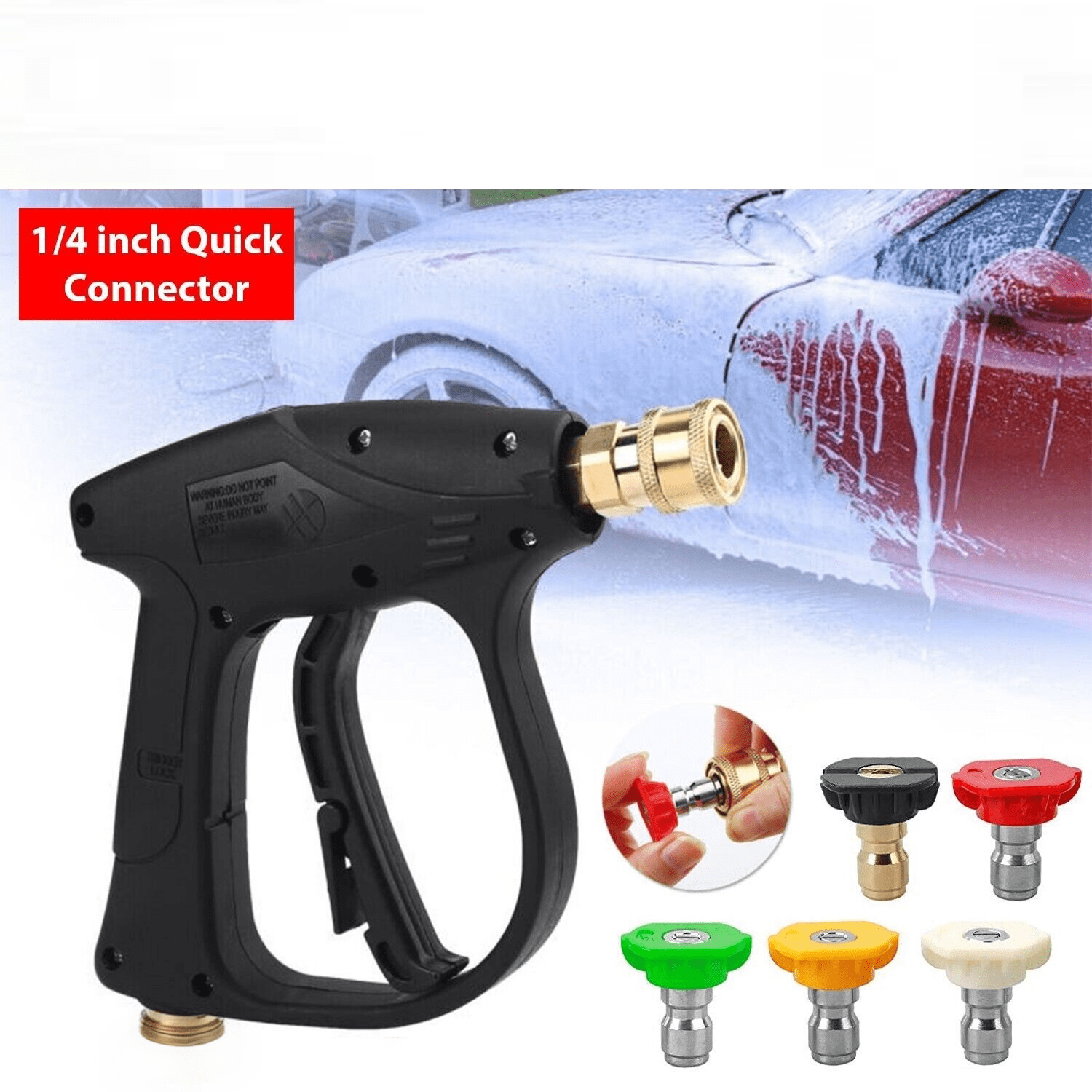 1/4" Quick Connect High Pressure Washer Gun, 4000 PSI Spray Gun with 5 ...