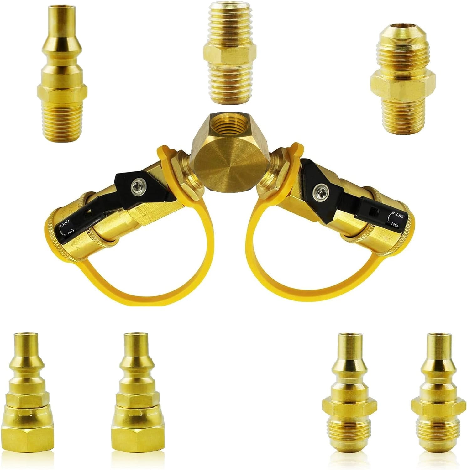 1/4" RV Propane Quick Connect Y-Splitter Adapter Assembly Kit for RV To Grill Quick Connect ...