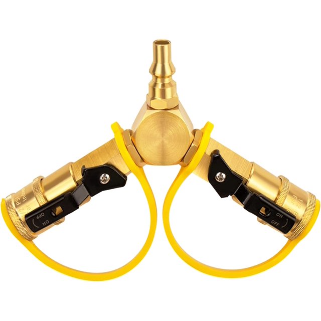 1/4" RV Propane Quick Connect Y Splitter Adapter with Shutoff Valve for ...